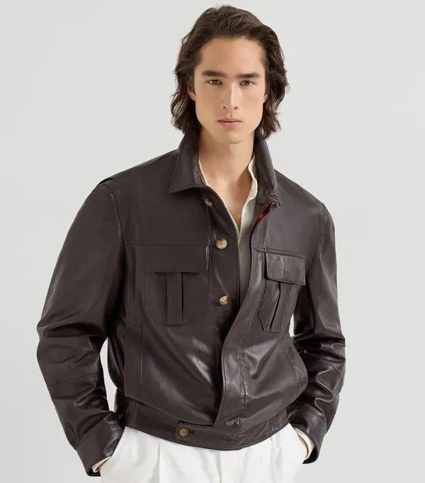 Brunello Cucinelli Nappa Leather Jacket - Brown