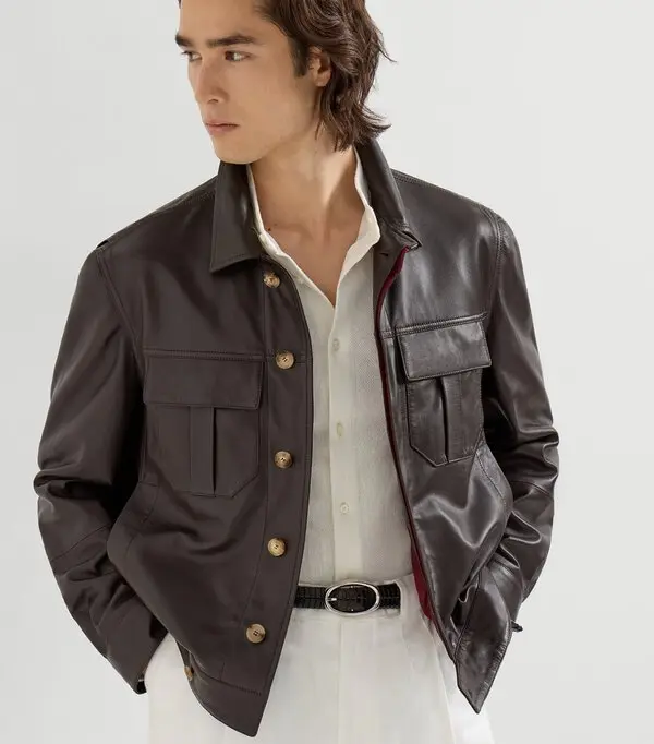 Brunello Cucinelli Nappa Leather Jacket - Brown