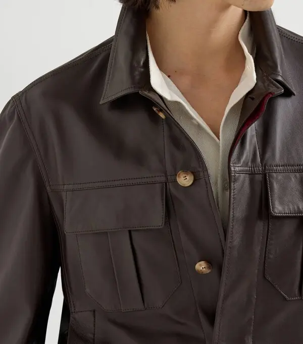 Brunello Cucinelli Nappa Leather Jacket - Brown