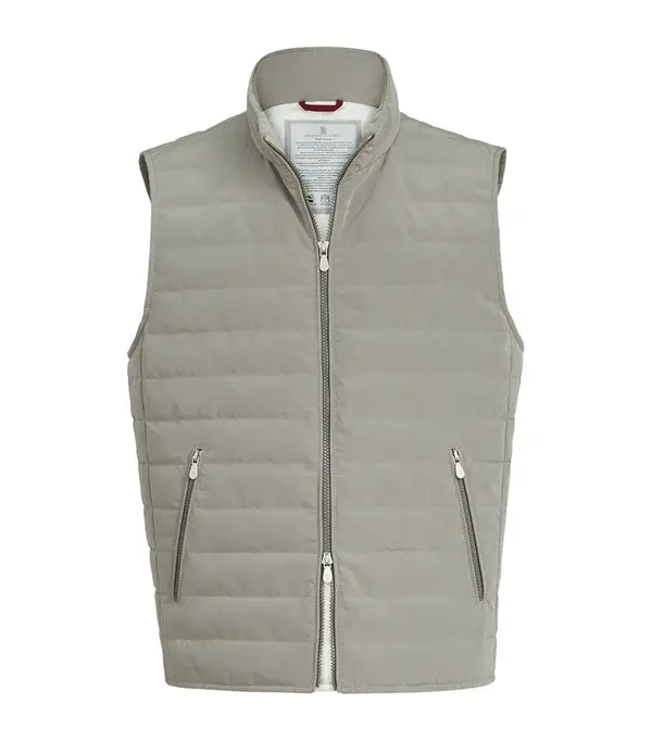 Brunello Cucinelli Bonded Nylon Down Gilet - Brown