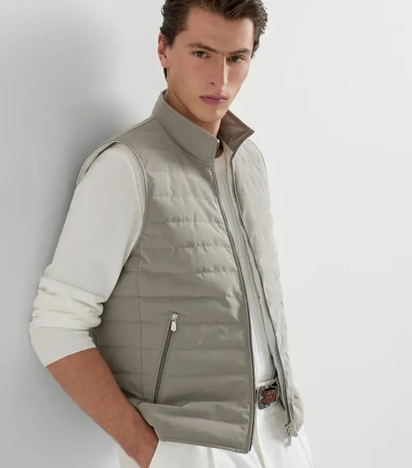 Brunello Cucinelli Bonded Nylon Down Gilet - Brown