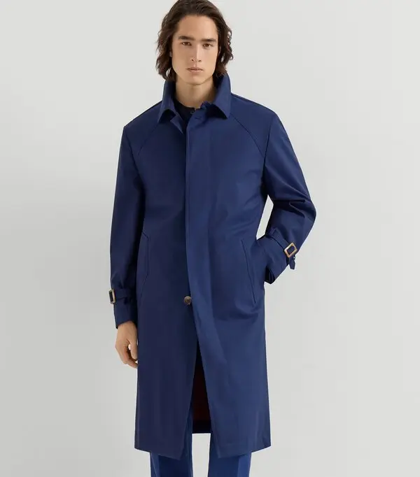 Brunello Cucinelli Wool Fresco Trench Coat - Blue