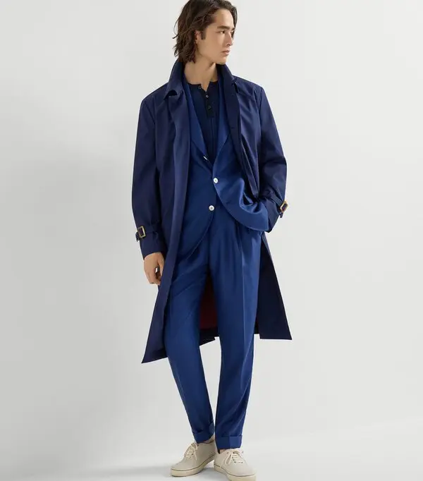 Brunello Cucinelli Wool Fresco Trench Coat - Blue