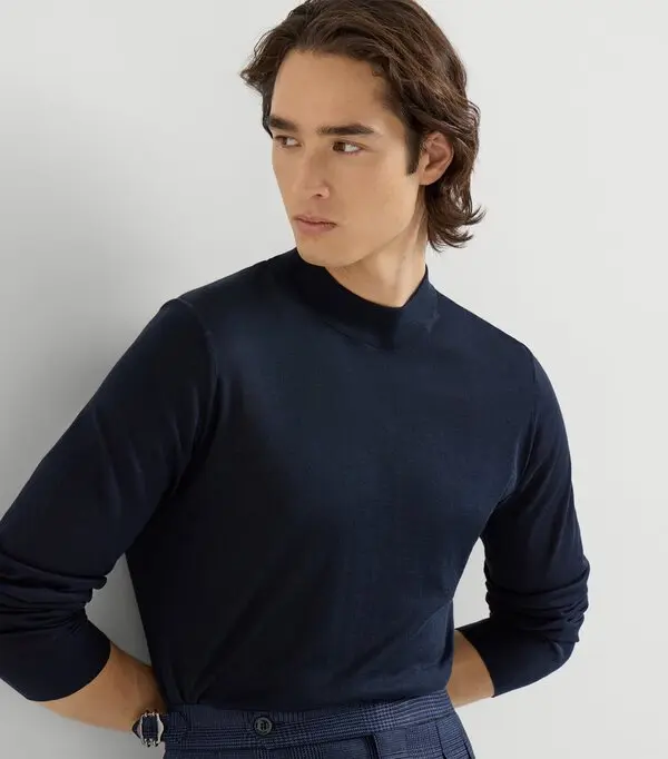 Brunello Cucinelli Silk-cotton High-neck Sweater - Blue