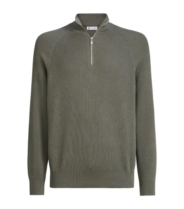 Brunello Cucinelli Cotton Quarter-zip Sweater - Brown