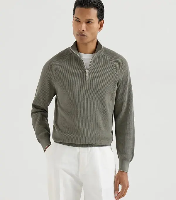Brunello Cucinelli Cotton Quarter-zip Sweater - Brown
