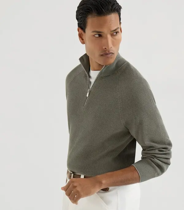 Brunello Cucinelli Cotton Quarter-zip Sweater - Brown