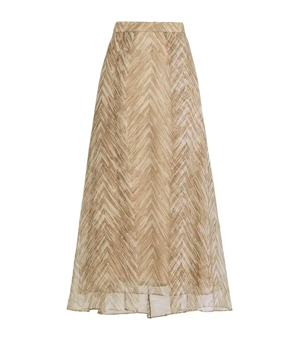 Brunello Cucinelli Silk Printed Maxi Skirt - Beige