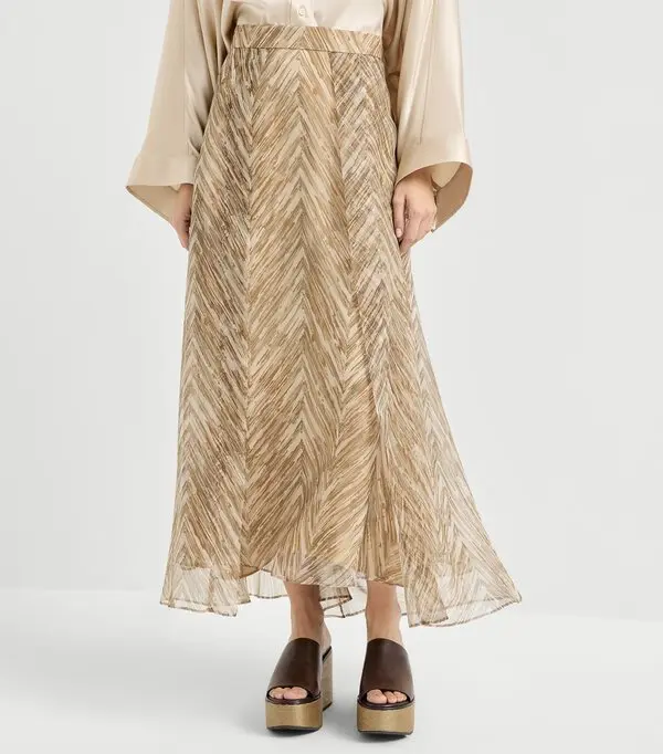 Brunello Cucinelli Silk Printed Maxi Skirt - Beige