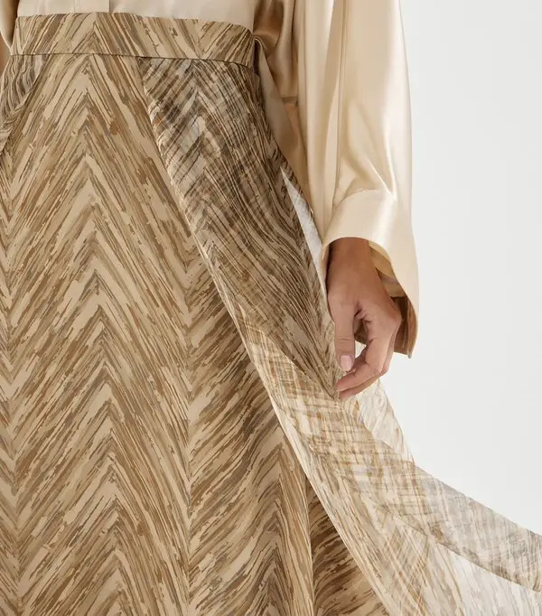 Brunello Cucinelli Silk Printed Maxi Skirt - Beige