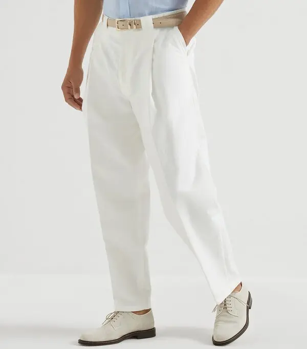 Brunello Cucinelli Cotton-linen Panama Trousers - White