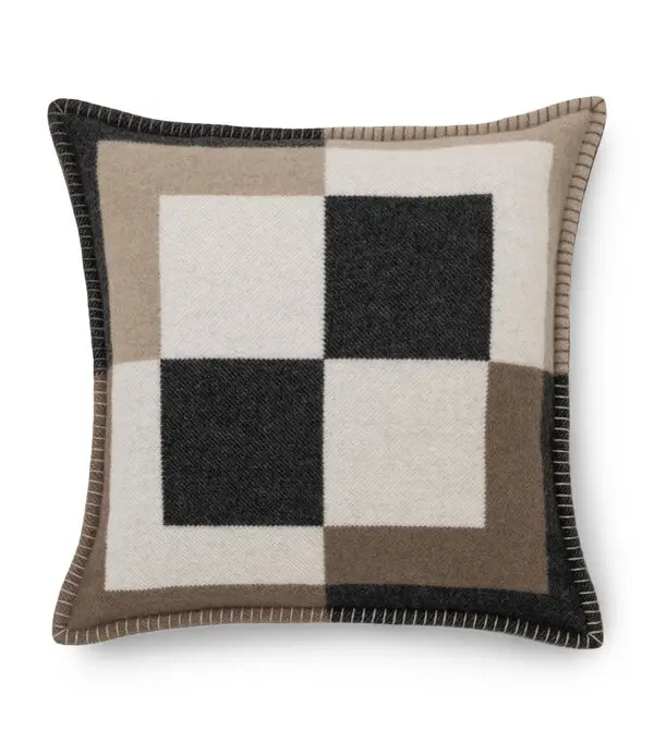 BEGG X CO Lambswool-cashmere Valatzu Chequers Cushion - Grey