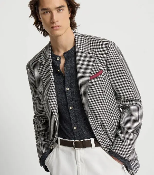 Brunello Cucinelli Virgin Wool-blend Houndstooth Deconstructed Blazer - Black