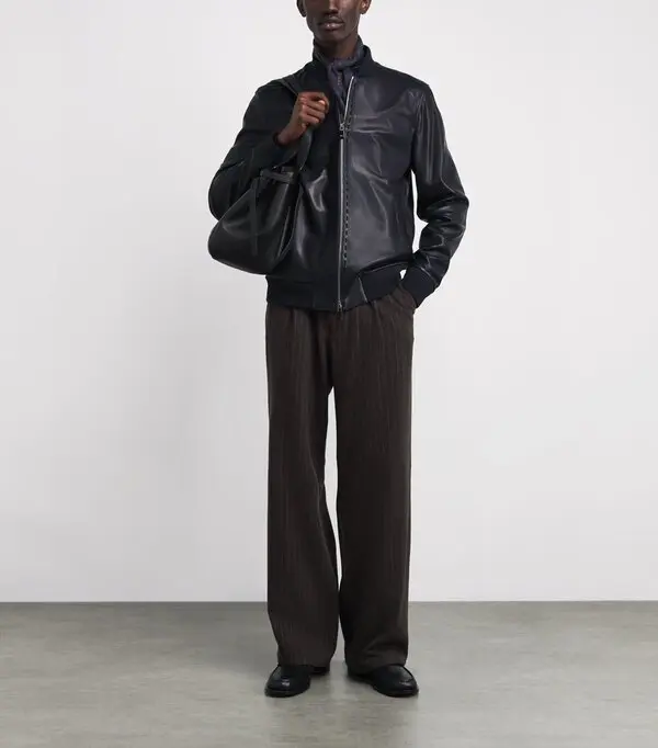 Pal Zileri Leather Bomber Jacket - Navy