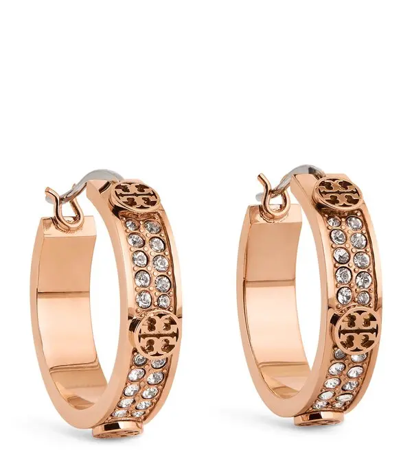 Tory Burch Small Icon Pavé Hoop Earrings - Pink