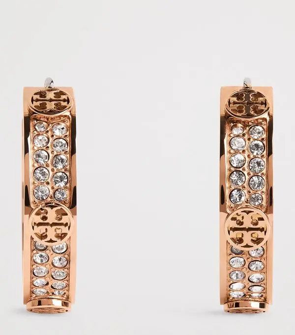 Tory Burch Small Icon Pavé Hoop Earrings - Pink
