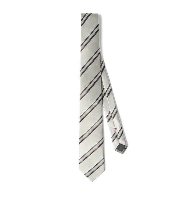 Brunello Cucinelli Silk-cotton Regimental Stripe Neck Tie - White
