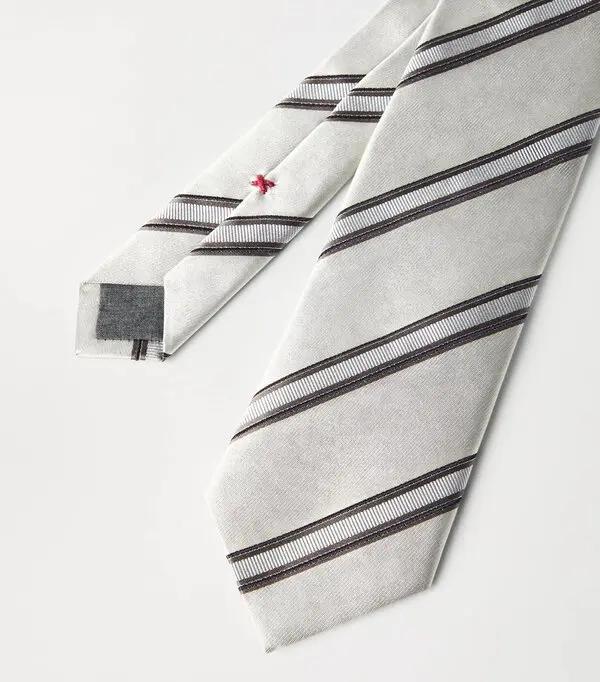 Brunello Cucinelli Silk-cotton Regimental Stripe Neck Tie - White