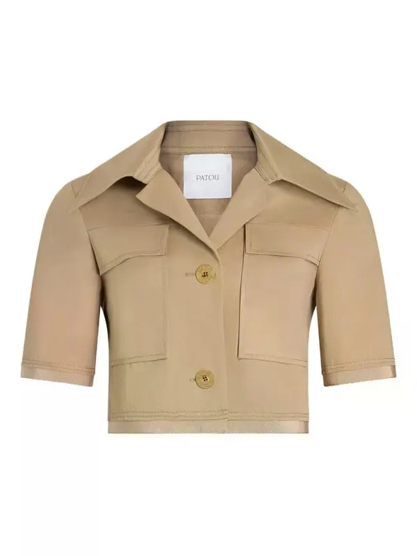 PATOU Cropped Cotton Jacket With Flap Pockets - Neutrals