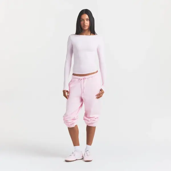 SKIMS Long Sleeve Cotton Jersey Boatneck Top - Cherry Blossom