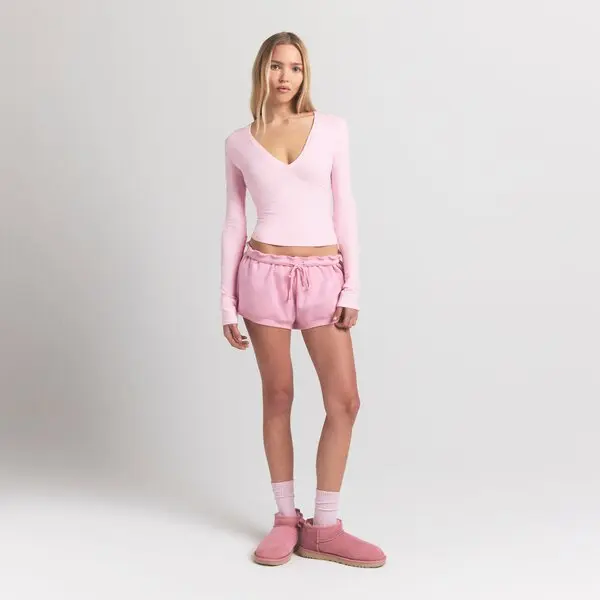 SKIMS Cotton Jersey Long Sleeve Plunge Top