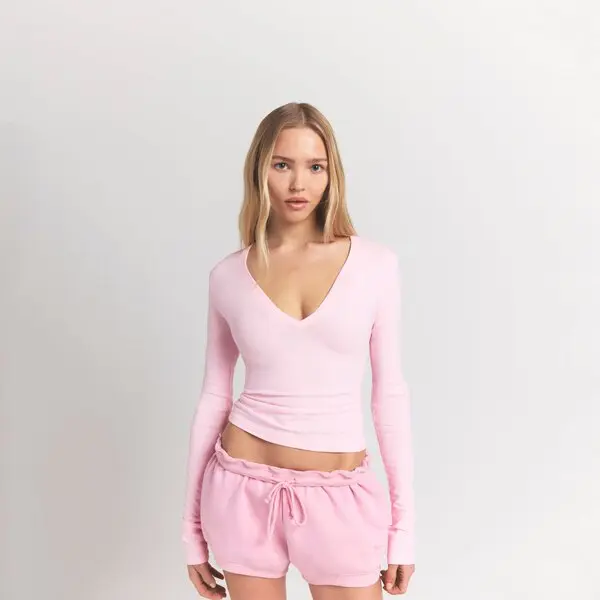 SKIMS Cotton Jersey Long Sleeve Plunge Top