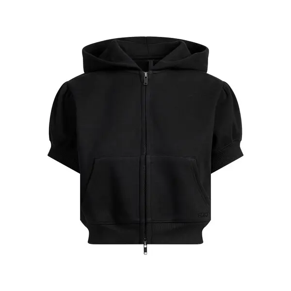 SKIMS Cotton Fleece Bubble Sleeve Cropped Zip Up - Onyx