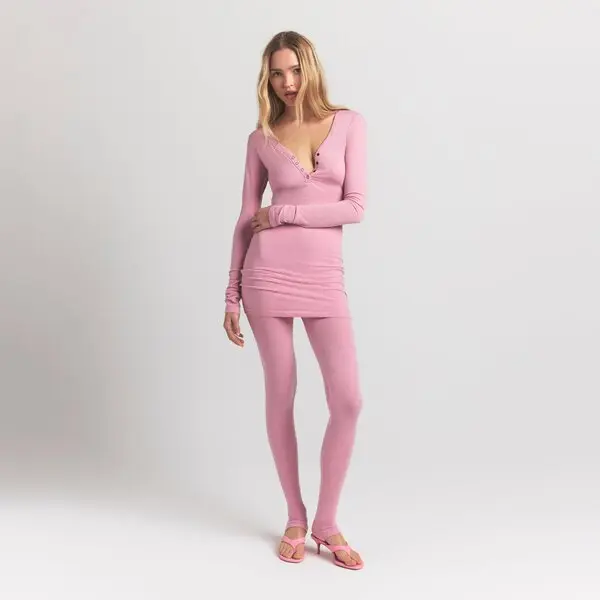 SKIMS Wool Rib Henley Mini Dress - Halite