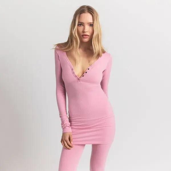 SKIMS Wool Rib Henley Mini Dress - Halite