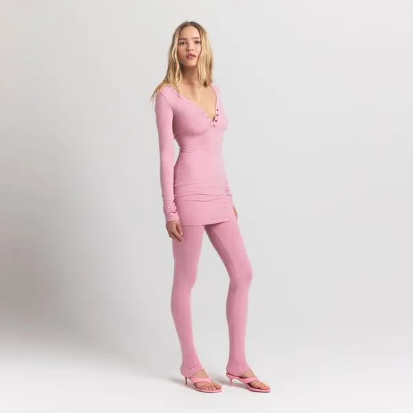 SKIMS Wool Rib Henley Mini Dress - Halite