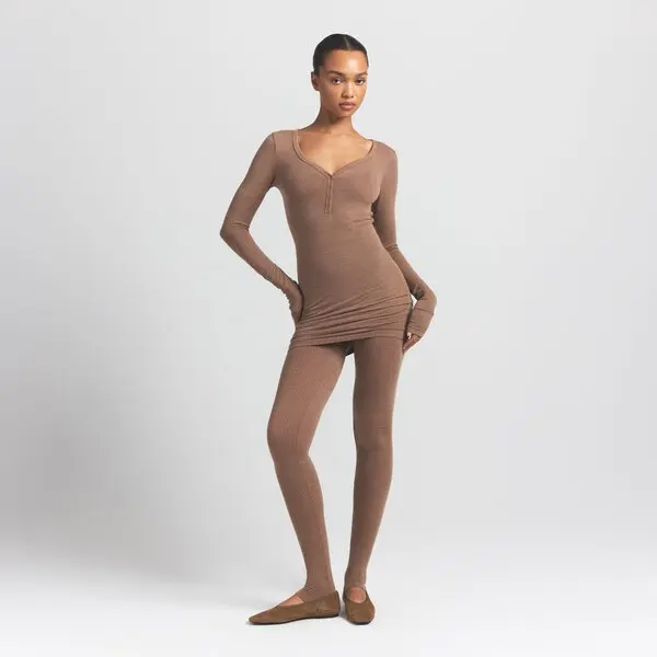 SKIMS Wool Rib Henley Mini Dress - Sienna