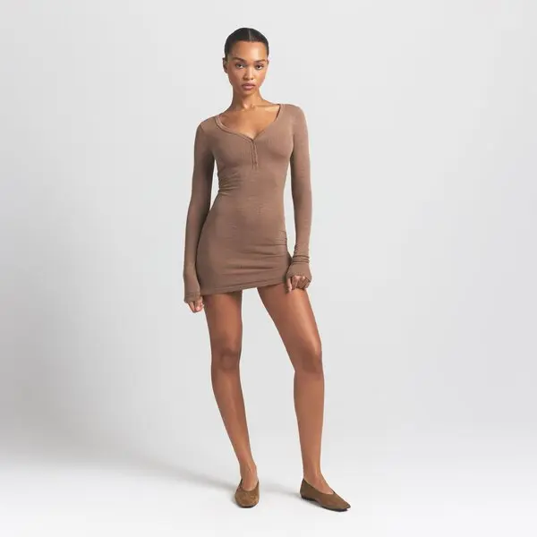 SKIMS Wool Rib Henley Mini Dress - Sienna