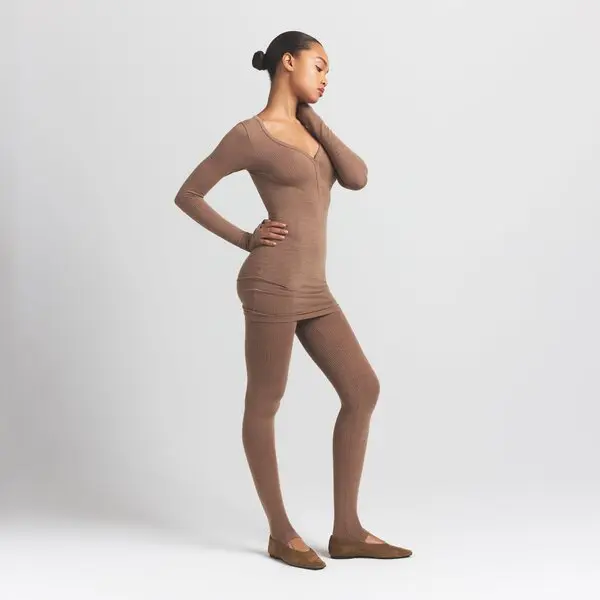 SKIMS Wool Rib Henley Mini Dress - Sienna