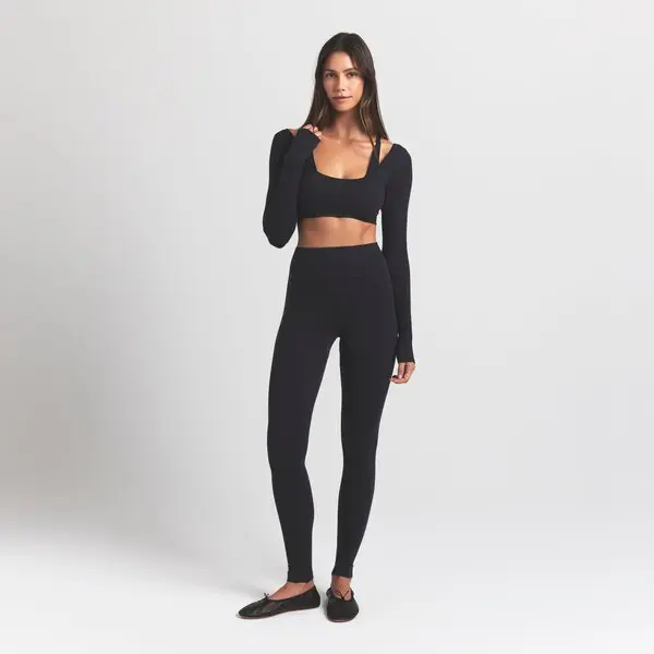SKIMS Long Sleeve Super Cropped Wool Rib Top - Obsidian