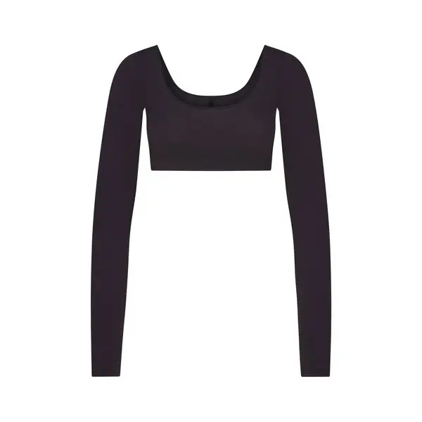 SKIMS Long Sleeve Super Cropped Wool Rib Top - Obsidian