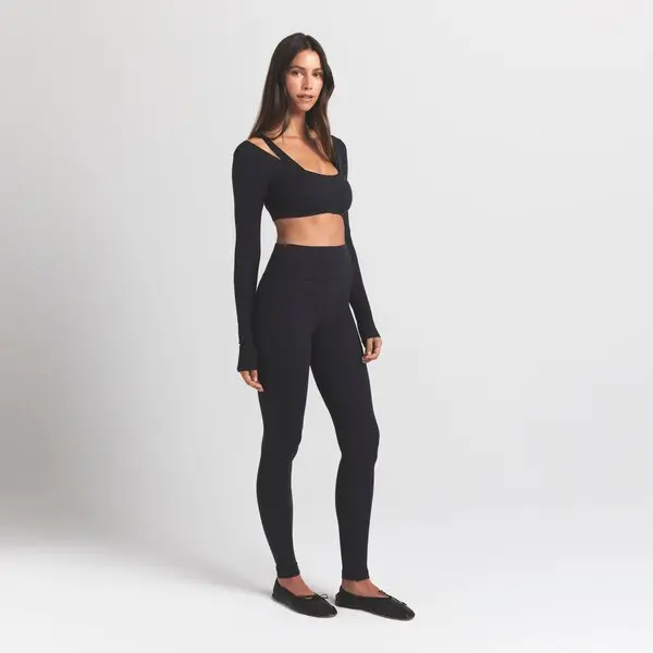 SKIMS Long Sleeve Super Cropped Wool Rib Top - Obsidian