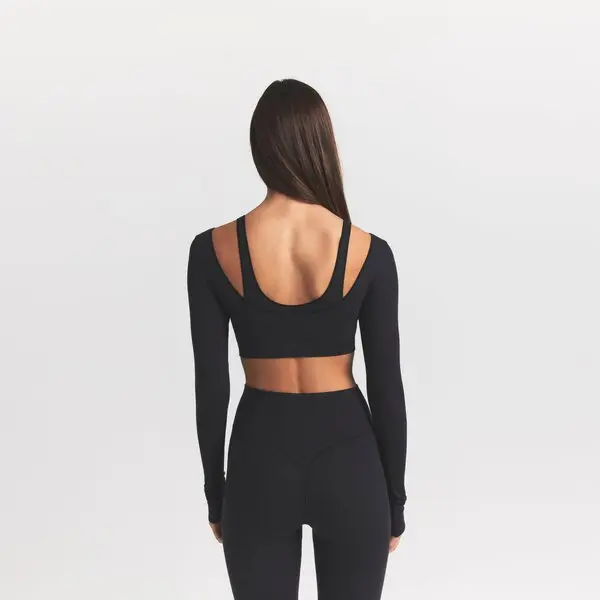 SKIMS Long Sleeve Super Cropped Wool Rib Top - Obsidian