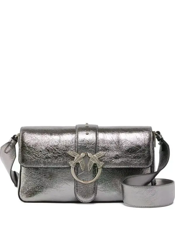 Pinko Bird-ring Leather Cross Body Bag - Grey