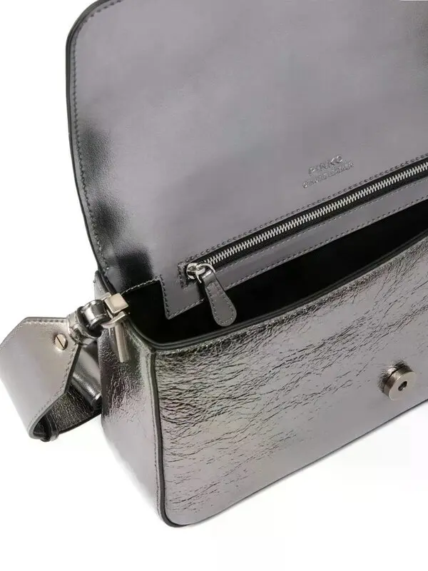 Pinko Bird-ring Leather Cross Body Bag - Grey