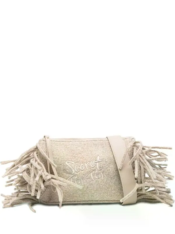 SECRET PON-PON Fringed Logo-embroidered Clutch Bag - Neutrals