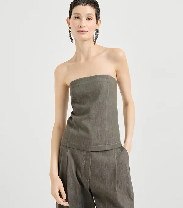 Brunello Cucinelli Cotton Twill Bandeau Top - Green