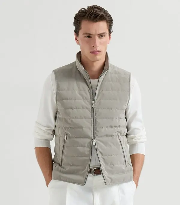 Brunello Cucinelli Bonded Nylon Down Gilet - Brown