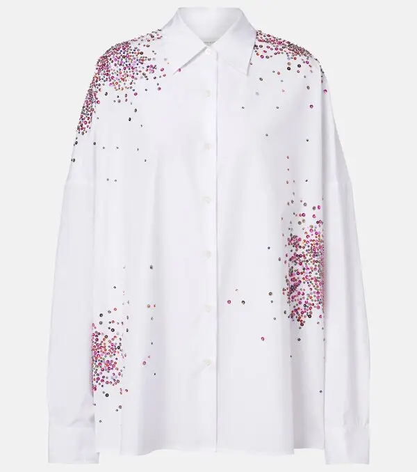 Dries Van Noten Oversized Sequin Embellished Cotton Shirt - White