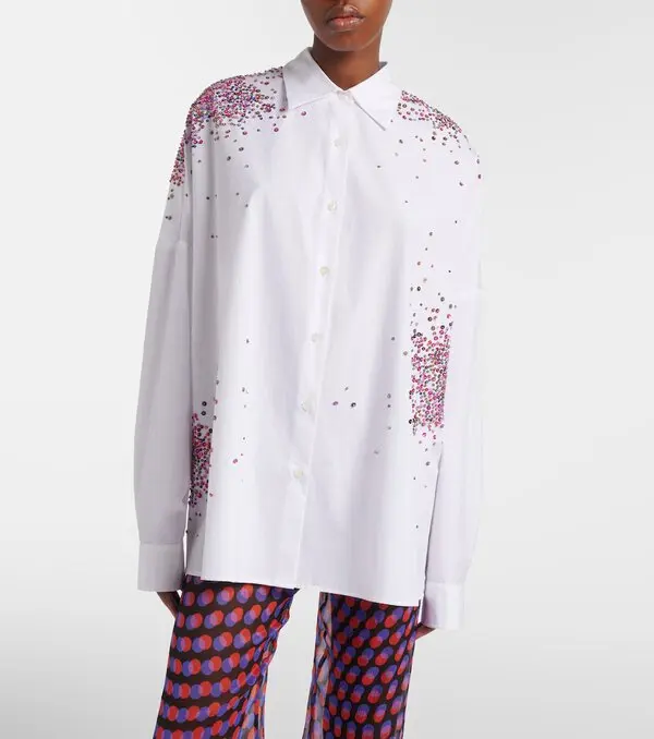 Dries Van Noten Oversized Sequin Embellished Cotton Shirt - White