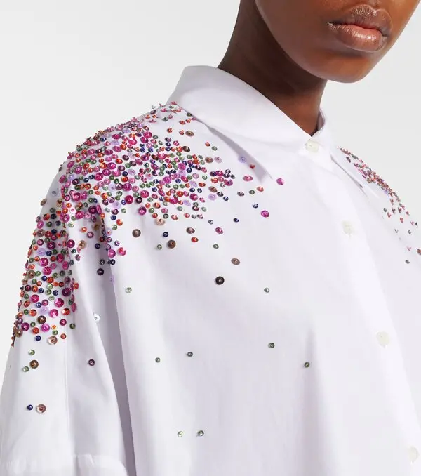 Dries Van Noten Oversized Sequin Embellished Cotton Shirt - White