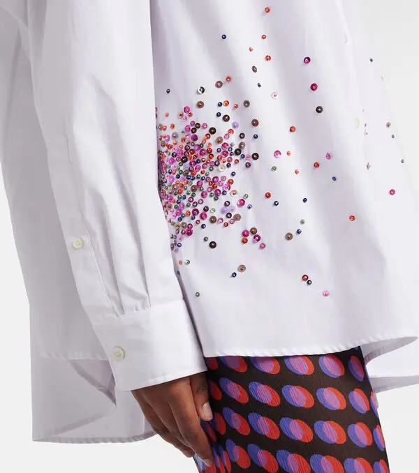 Dries Van Noten Oversized Sequin Embellished Cotton Shirt - White