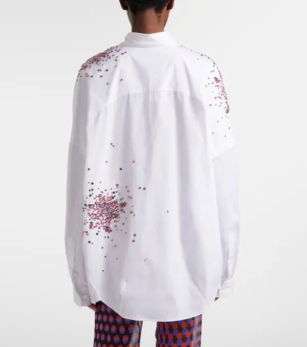 Dries Van Noten Oversized Sequin Embellished Cotton Shirt - White