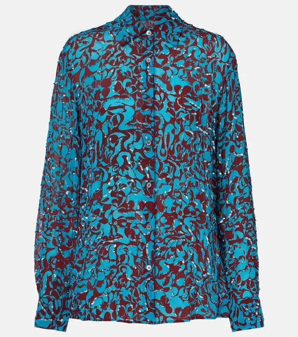 Dries Van Noten Printed Sequined Shirt - Blue