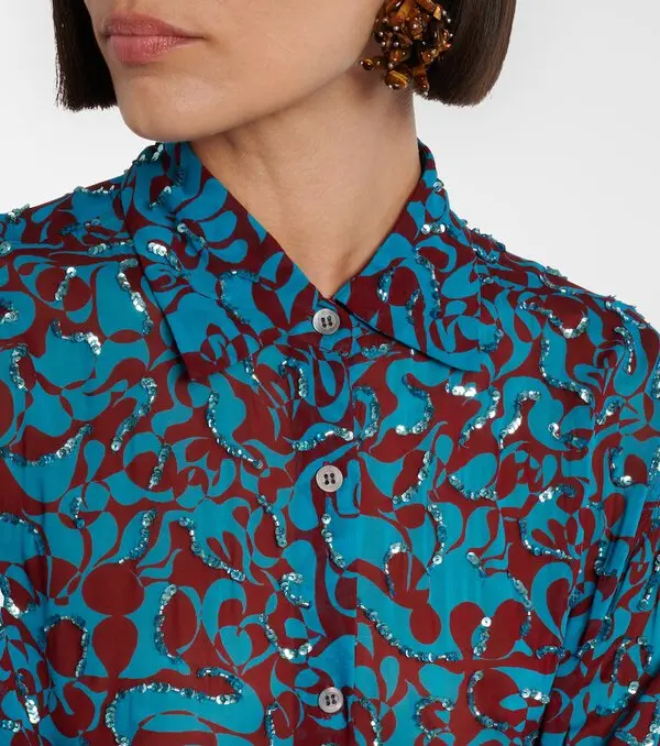 Dries Van Noten Printed Sequined Shirt - Blue