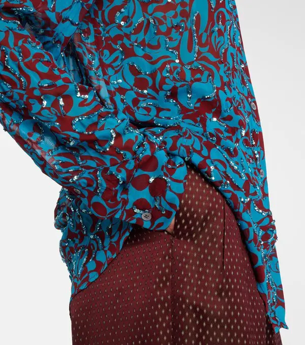 Dries Van Noten Printed Sequined Shirt - Blue
